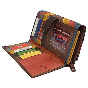 Swiss Marshall Womens Wallet RFID Blocking Genuine Leather Large Capacity Clutch Purse Smartphone Wallet Credit Card Holder (Multicolor)