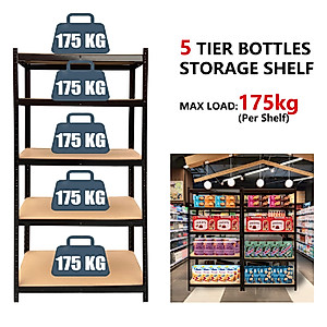 Garage Shelves Metal Shelves for Storage 5 Tier Garage Shelving Units, Closet Shelf Kitchen Storage Garage Storage Shelves, Heavy Duty 875KG Capacity Utility Rack Greenhouse Workshop Office Shelf