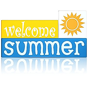 3 Pieces Wooden Welcome Summer Blocks, Farmhouse Wood Welcome Summer Tiered Tray Decor, Rustic Sun Wooden Sign Table Decor for Summer Desk Shelf Window Tiered Tray