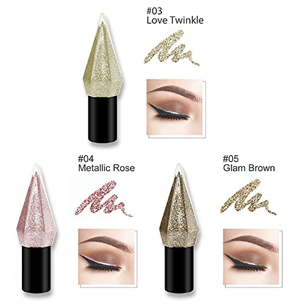 Erinde Liquid Glitter Eyeliner Colorful Set - 5 Colors Metallic Shimmer Silver White Gold Diamond Eye Liner, Long Lasting Glow Eyeliner Eye Shadow, Glittering Eyeliner Korean Makeup Make Eyes Sparkle