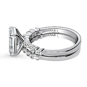 BERRICLE Sterling Silver Solitaire Wedding Engagement Rings 2.1 Carat Emerald Cut Cubic Zirconia CZ Art Deco Ring Set for Women, Rhodium Plated Size 5