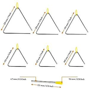 MUKCHAP 6 Pack Musical Triangle Instrument Set, 4, 5, 6, 7, 8, 9 Inch Musical Triangle with Striker, Musical Steel Triangle Percussion Instrument for Rhythm Education and Ornament