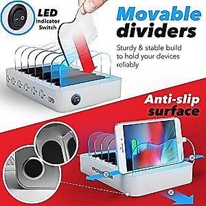 Poweroni USB Charging Dock - 6-Port - Fast Charging Station for Multiple Devices Apple - Multi Device Charger Station - Compatible with Apple iPad iPhone and Android Cell Phone and Tablet