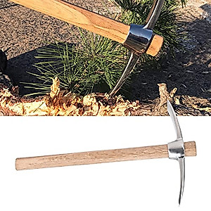 Natudeco Garden Pick Mattock Hoe 450MM Pickaxe Hoe Mini Pick Hoe Dual-Purpose Hand Cultivator Short Claw Rake Agricultural Digging Tools with Wooden Handle for Bonsai Garden Farming Flower Planting