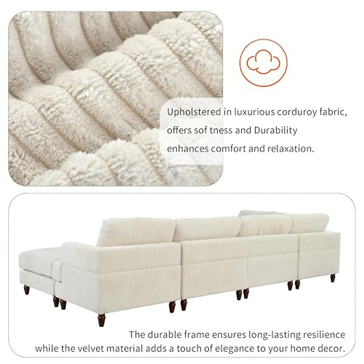 Eafurn Oversized Modular Sectional Sofa with Ottomans,6 Seater Corduroy Upholstery L Shaped Reversible Corner Couch,98" Symmetrical Convertible Sleeper Sofa & Couch Free Combination