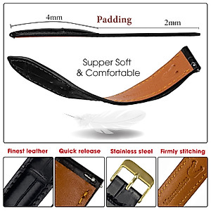 vinacreations 20mm Black AIIigator Watch Band Men Quick Release Handmade Leather Strap Croc Replacement Wristband Gold Stainless Steel Buckle, Christmas Father's Day Gift for Dad Husband DH-01G-20MM