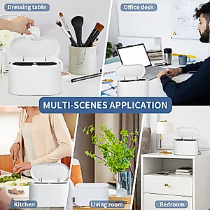 Mini Trash Can with Lid - Removable Small Garbage Can, Tiny Plastic Trash Bin, Pop Up Countertop Wastebasket, Counter Garbage Lint Bin for Bathroom,Office,Kitchen,Desk,Coffee Table(White)