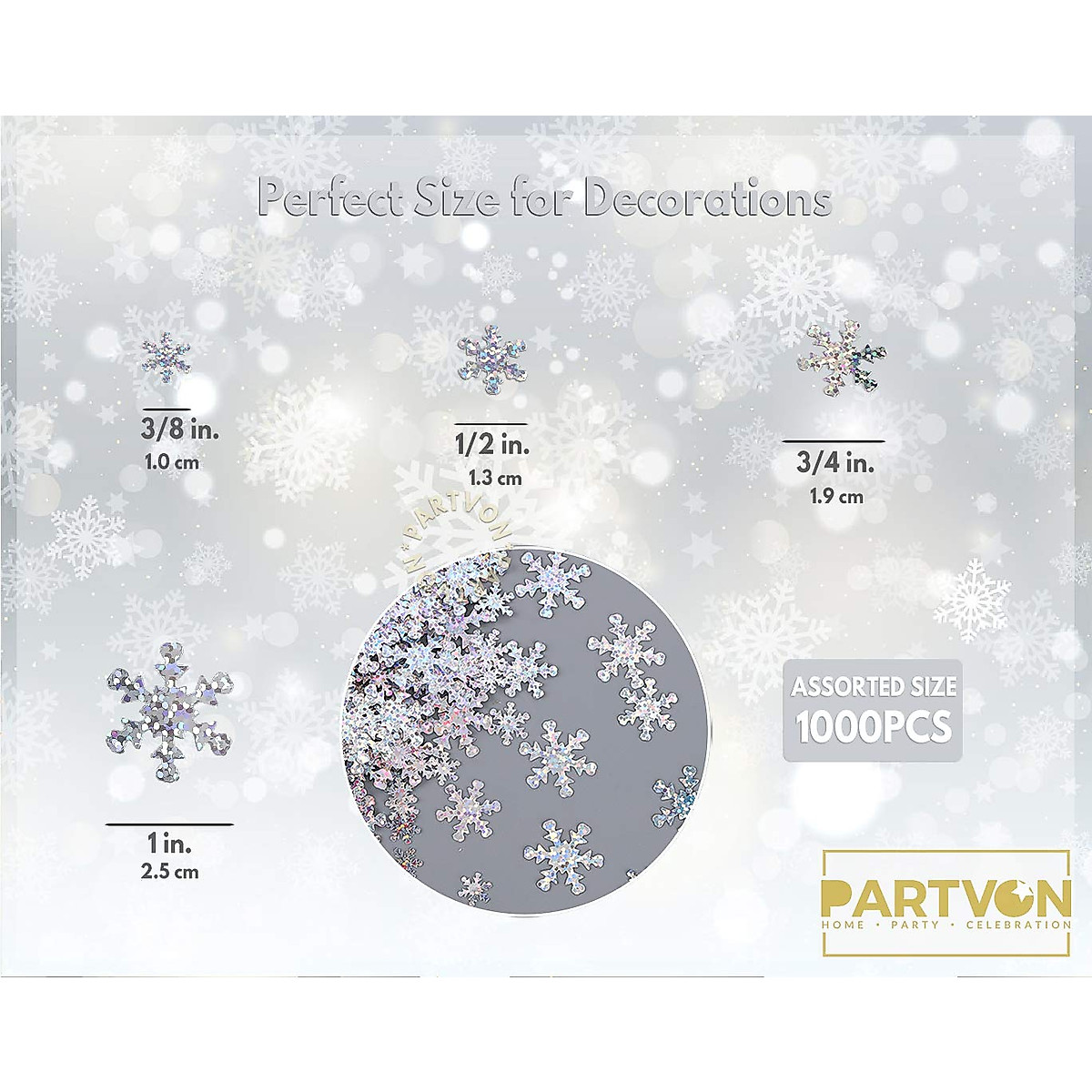 Christmas Snowflake Confetti Decoration- 1500pcs | Snowflakes Frozen Party Confetti | Winter Wonderland Birthday Baby Shower Wedding Sequins Christmas Party Sprinkles Confetti Decorations (Silver)