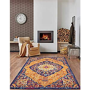 Machine Washable Modern Design Jute Back 5x7 Abstract Indoor Area Rug for Bedroom, Living Room, Dining Room, Office, 5'3" x 6'11", Orange