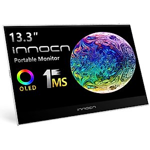 INNOCN Portable Monitor 13.3" OLED Full HD 1080P 100% DCI-P3 1MS 100000:1 USB C Plug Play Computer Monitor Mini HDMI Travel Monitor Photo Video Editing Second Monitor for Laptop MacBook PC Console