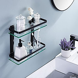 KES Bathroom Glass Shelf Extra 8 MM-Thick Tempered Glass Anodized Aluminum 2 Tier Rectangular Storage Organizer Wall Mount Black, A4126B-BK