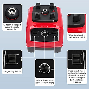 GDAE10 3HP 2200W Heavy Duty High Speed 45000RPM Smoothie Blender, Red, 68 Ounce (2L) for Soup, Fish, Crushing Ice, Frozen Desserts, Home or Commercial Use