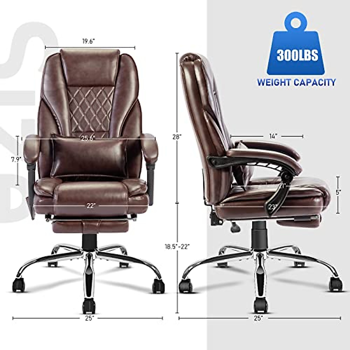 NOBLEMOOD Heating Massage Office Chair Ergonomic High Back Reclining Computer Chair Height Adjustable Swivel Executive Desk Chairs with Footrest and Lumbar Pillow