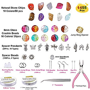 EuTengHao 1458Pcs Irregular Chip Stone Beads Natural Gemstone Beads and Crackle Lampwork Glass Beads 8mm Round Handcrafted Crackle Beads Kit for Bracelet Necklaces Earring Jewelry Making Craft