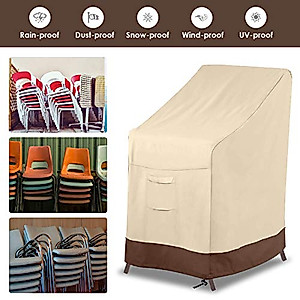 Vailge Stackable Patio Chair Cover,100% Waterproof Outdoor Chair Cover, Heavy Duty Lawn Patio Furniture Covers,Fits for 4-6 Stackable Dining Chairs,36" Lx28 Wx47 H,Beige&Brown