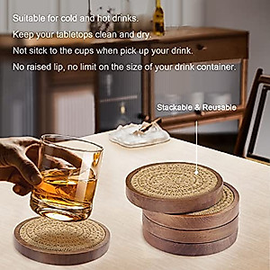 Eykao Wood Coasters for Drinks, Absorbent Coaster Sets of 5, Woven Drink Coasters for Coffee Table, Housewarming Gift for Farmhouse Home Decor,4 inches