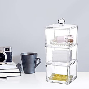 Smalibal 1 Set Cotton Ball Holder, Transparent Cotton Swab Holder with Lid, Plastic Qtip Holder, Qtip Dispenser, Cotton Swab Dispenser, Swab Pad Dispenser for Bathroom, Dressing Room A