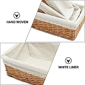 DOITOOL Wicker Storage Basket With Liner, Handmade Woven Basket Storage Bins Rectangular Decorative Baskets Organizing Baskets Nesting Baskets for Sundries Neatening
