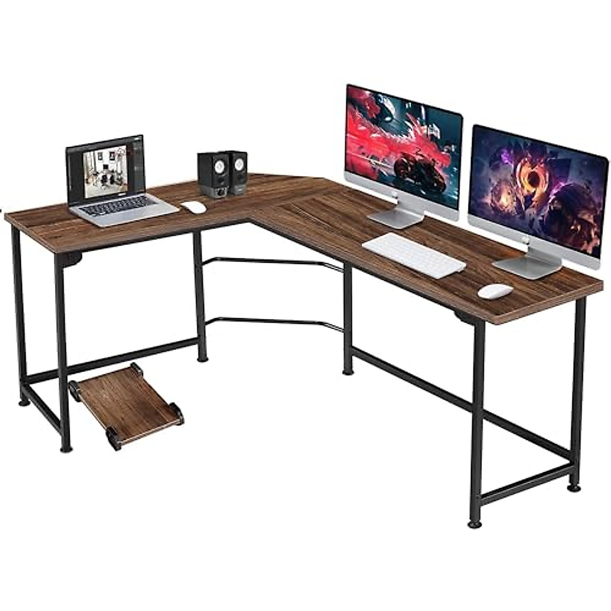 VECELO 66" L Shaped Corner Easy to Assemble Concer Sturdy Home Office Computer Table Larger Gaming Workstation Writing Desk, 66 Inch, Walnut
