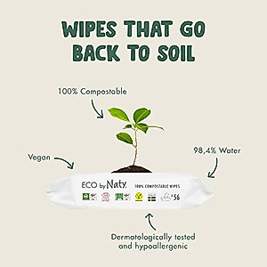 Eco by Naty Unscented Baby Wipes - 100% Compostable and Plant-Based Wipes, Good for Babies and Newborn Sensitive Skin,56 Count (Pack of 3)