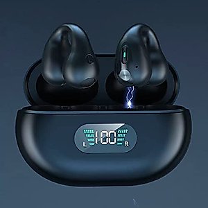 soputry Wireless Ear Clip Headphones, Open Ear Headphones Mini Headphones, Mini Waterproof Bluetooth Open Ear Earbuds for Cycling Driving Running (Black B)