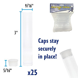 The Beadsmith Clear Plastic Tubes - 3-Inch-Long Round Tubes, 9/16 Inches in Diameter - Flat Caps - Use for Beads, Bath Salts, Wedding & Party Favors, Home or Office Storage - Bag of 25