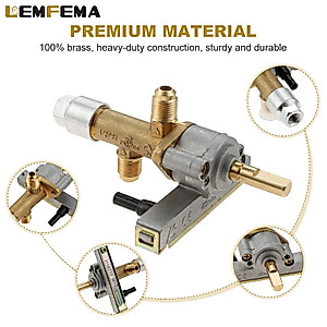 Lemfema Gas Safety Control Valve with Piezo Push Ignition Device Replacement for Garden Sun Propane Powered Patio Heater Repair Replaces Parts（7/16"-24 UNEF Inlet & Outlet）