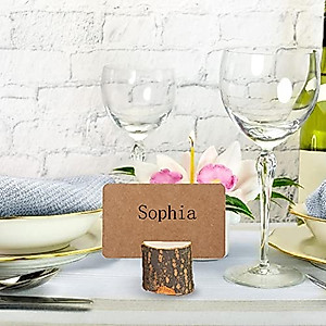 15Pcs Premium Wood Place Card Holders and 30Pcs Kraft Table Place Cards, Rustic Table Number Holders, Table Name Card Holder, Table Sign Stand, Picture Photo Holders for Wedding Party Bridal Shower Baby Shower