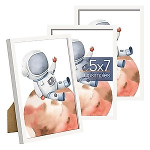 upsimples 5x7 Picture Frame Set of 3, Made of High Definition Glass for 5 x 7 White Frames, Wall and Tabletop Display Thin Border Photo Frame for Home Décor
