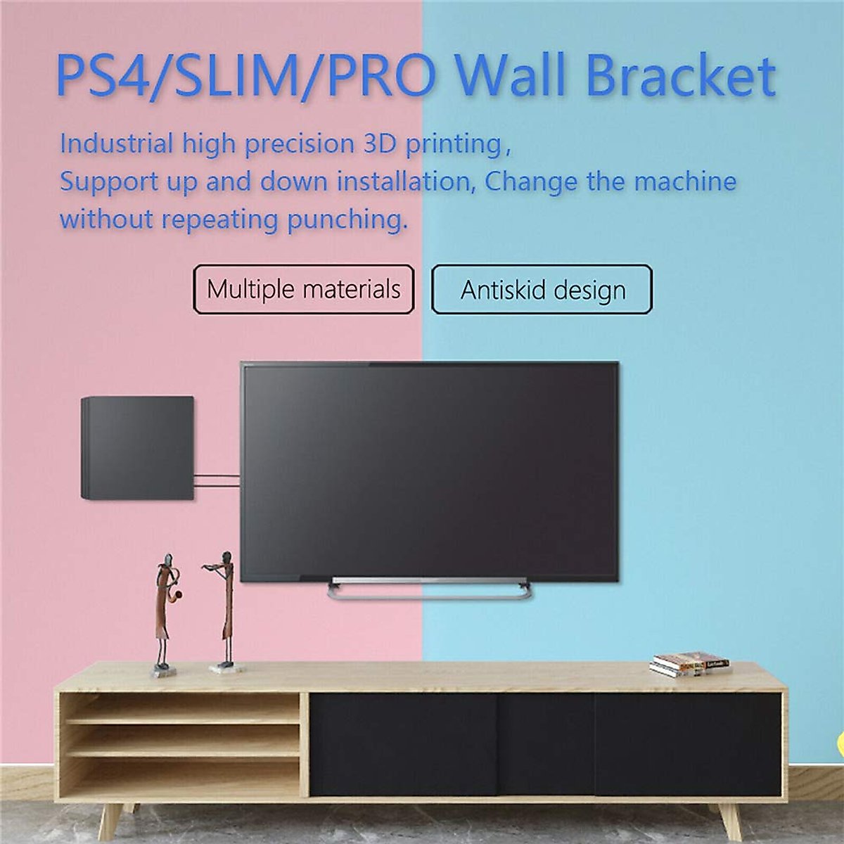 New Game Storage Set Bracket Wall Mount Console Stand Controller Holder Host Rack(1 set-For PS4 Slim,black)