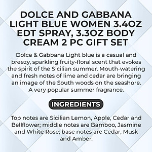 Dolce & Gabbana (dopg8) Dolce & Gabbana Light Blue 2 Pc. Gift Set for Women | Edt 3oz + Body Crφme 3oz for Women By Dolce & Gabbana, 3fl Oz