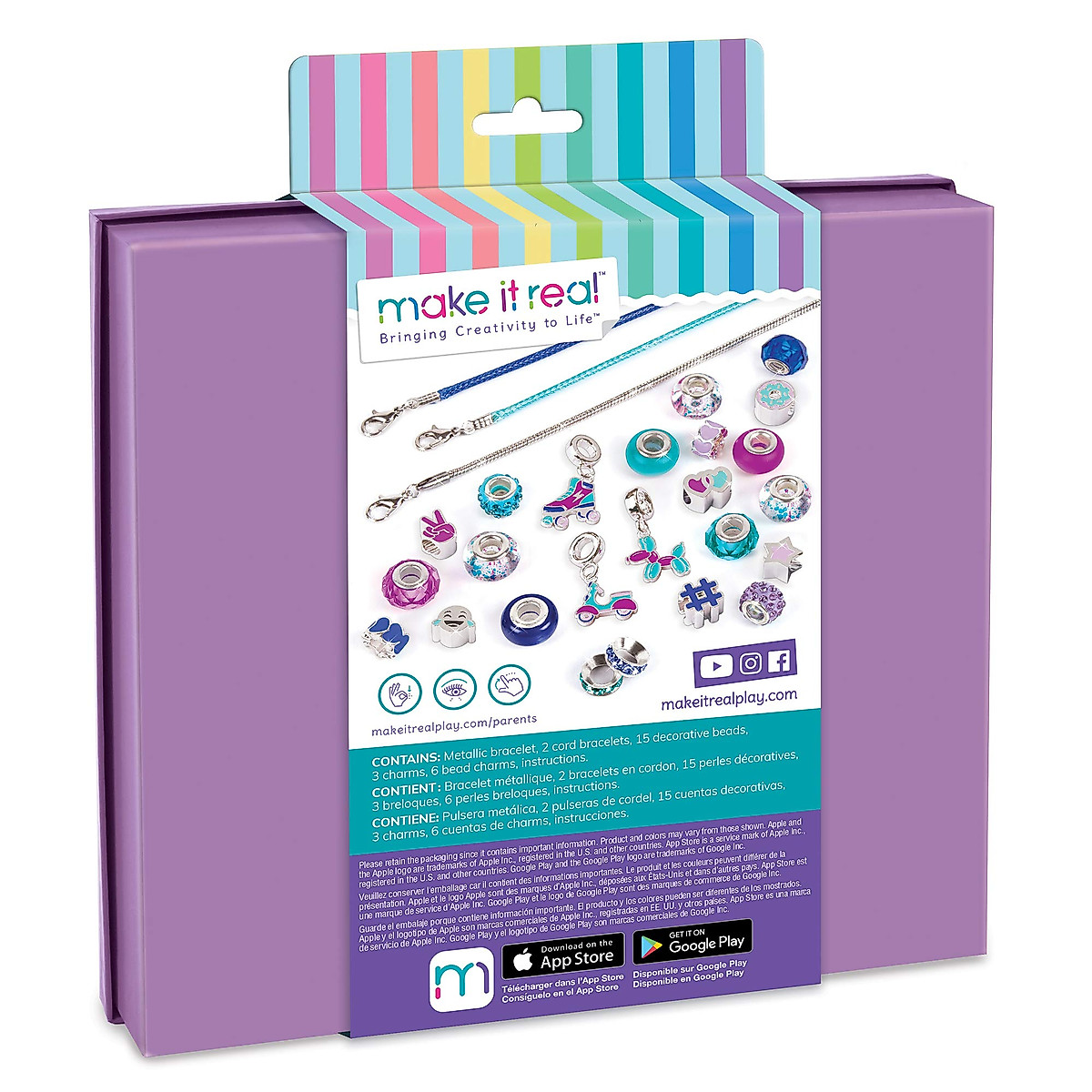 Make It Real - Halo Charms Bracelets True Blue - DIY Charm Bracelet Making Kit - Friendship Bracelet Kit with Beads, Charms & Cord - Arts & Crafts Bead Kit for Girls - Makes 3 Bracelets