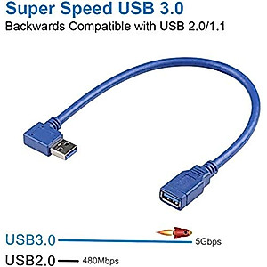USB 3.0 Extension Cable 1FT 2 Pack 90 Degree Left & Right Angle USB Adapter Male to Female Short USB3 Cables Up & Down for Laptop TV USB Disk Mouse Hard Disk Camera