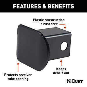 CURT 22181 Black Plastic Trailer Hitch Cover, Fits 2-Inch Receiver