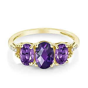 Gem Stone King 10K Yellow Gold Oval Checkerboard Purple Amethyst and Diamond Engagement Ring For Women (1.67 Cttw, Gemstone Birthstone, Available In Size 5, 6, 7, 8, 9)