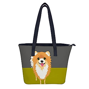 Pomeranian Dog Women's Tote Bag PU Leather Shoulder Bag Handbags Purse For Work Shopping Travel
