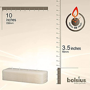 BOLSIUS Ivory Four Wick Pillar Candle Rustic - 2 Pack Big Rectangle 4 Wick Candle Set - 10 x 3.5 x 3.5 Inches - Premium European Quality - 50 Hours Burn Time - Unscented Smokeless & Relightable Flame