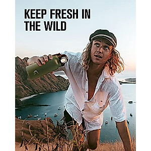 40 oz Water Bottle insulated, Cooplus Stainless Steel Water Flask with 2 Covered Auto Straw Lids, Metal Leakproof Bottle with Handle, Keep Cold 48h Hot 24h for Outdoor or Sports,Green