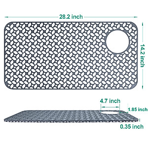 JUSTOGO Silicone Sink Mat 28.2''x 14.2'', Grey Sink Protectors for Kitchen Sink Grid Accessory, 1 PCS Non-slip Sink Mats for Bottom of Kitchen Farmhouse Stainless Steel Porcelain Sink Right & Left