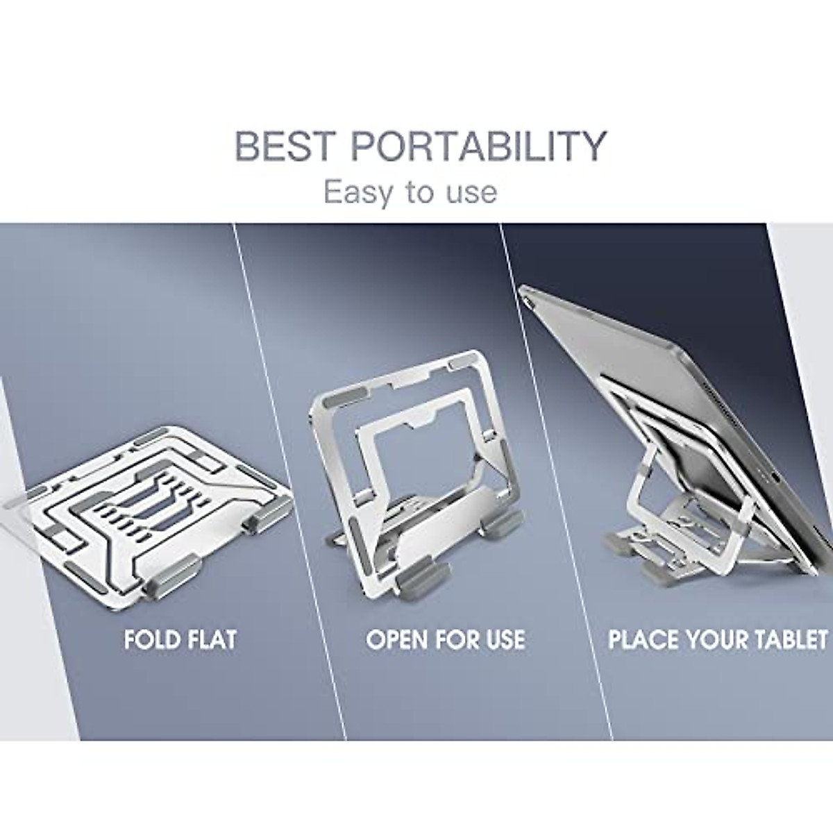 elitehood Aluminum Tablet Stand Holder, Adjustable Portable Desktop Holder Dock, 7.9" Wide - Foldable and Slim iPad Stand Compatible with iPad Pro 12.9, 11, Air 4, Mini 6, iPhone, Kindle, Cell Phone