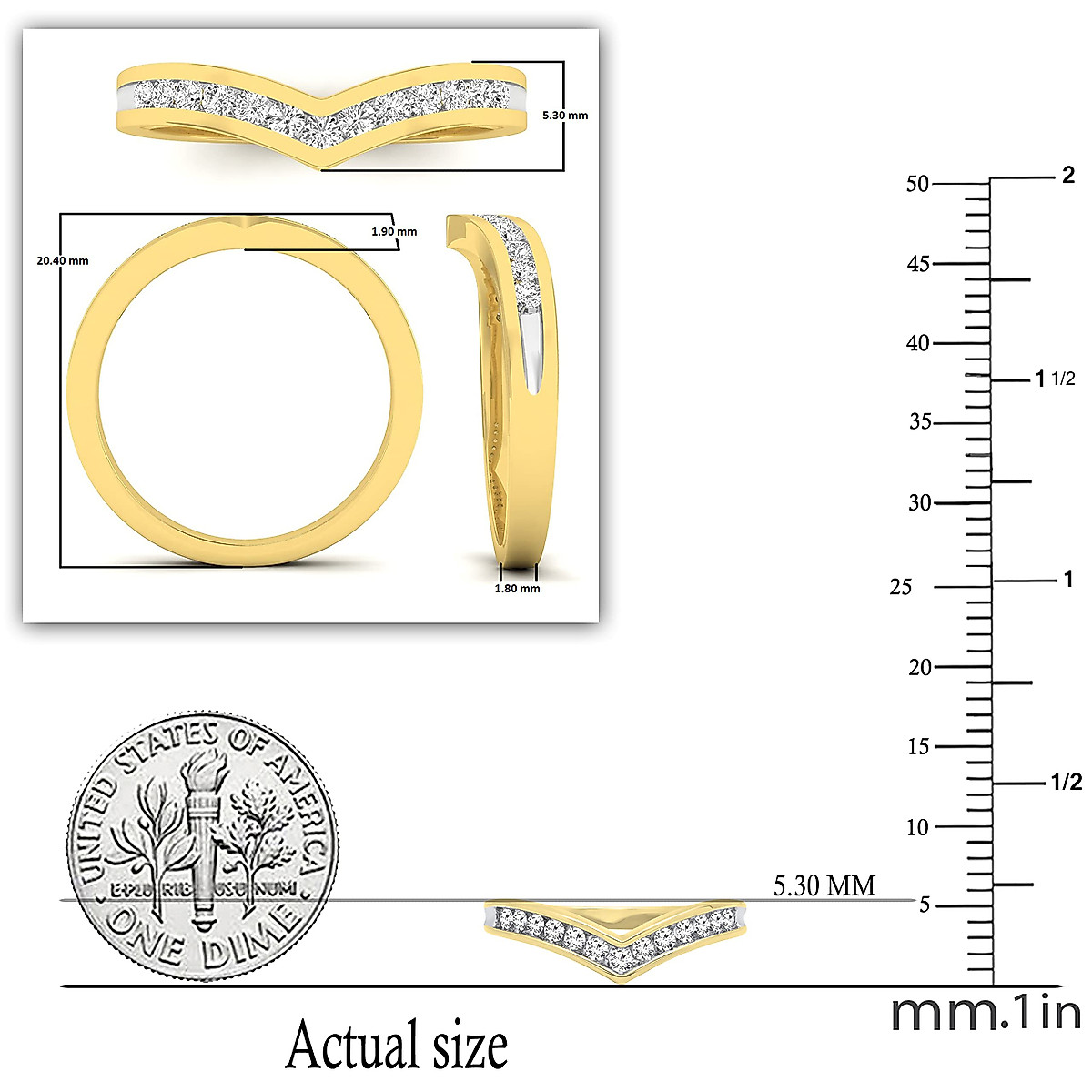Dazzlingrock Collection 0.25 Carat (ctw) Round White Diamond Stackable Anniversary Guard Chevron Ring 1/4 CT | 10K Yellow Gold, Size 9.5