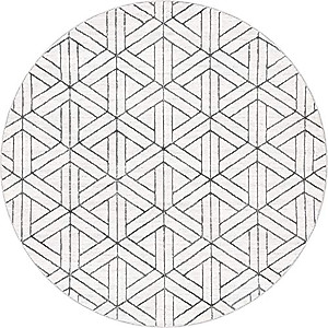 Rugs.com Lattice Trellis Collection Rug – 8 Ft Round White Low-Pile Rug Perfect for Kitchens, Dining Rooms