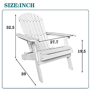 Adirondack Chair,Folding Wooden Lounger Chair，All-Weather Chair for Fire Pit/Garden/Fish with 250lbs Duty Rating，White