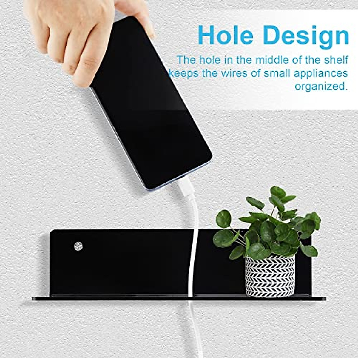 luium 9 Inch Acrylic Floating Shelf No Drill Adhesive Wall Shelf Set of 2 for Funko Pop Storage, Floating Shelves Damage-Free Expand Wall Space for Living Room, Bathroom, Gaming Room, Office - Black