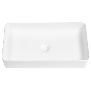 Vessel Sink Rectangular, Dcolora 24"x14" White Vessel Sink Ceramic Porcelain Rectangle Bathroom Vessel Sink Above Counter Vanity Sink Basin