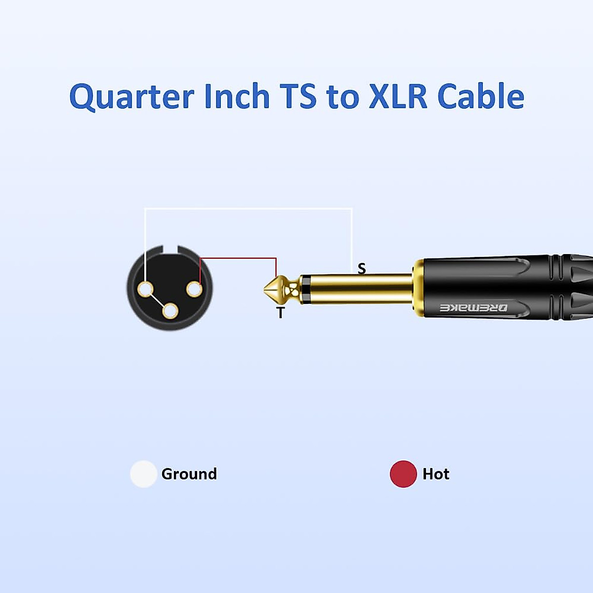 DREMAKE 33FT Jack 6.35mm/6.5mm Mono Male to XLR Female, 3-Pin XLR to TS 1/4 Inch Interconnect Cord, Quarter Inch to XLR Unbalanced Audio Instrument Cable for Speaker Microphone Guitar Saxophone AMP