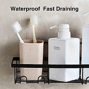 HYG easyshop Black Self Adhesive Shower Shelves, 2 Pack Stainless Steel Shower Caddy with Soap Holder, Rustproof Shower Rack Suitable for Bathroom, Kitchen