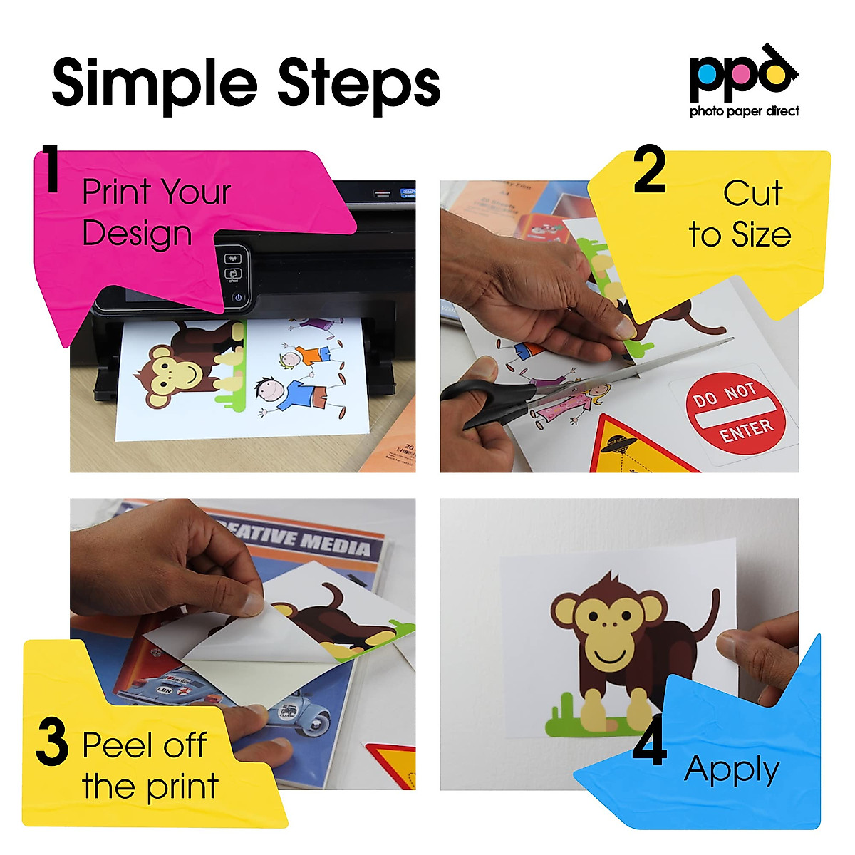 PPD Printable Vinyl Sticker Paper for Inkjet Printer, Matte Sticker Paper 8.5 x 11, Self-Adhesive Print Your Own Stickers at Home, Custom Photo, Waterproof & Tear Resistant, Instant Dry (10 Sheets)