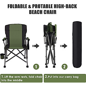 LEADALLWAY Camping Chairs for Heavy People Oversized Outdoor Chairs with Cup Holder and Storage Bag