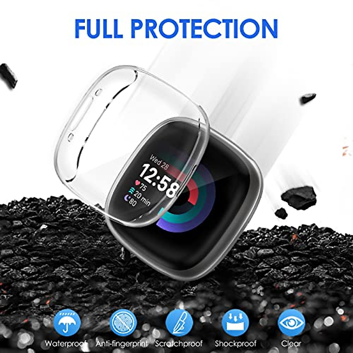 NANW 4-Pack Screen Protector Case Compatible with Fitbit Sense 2/Versa 4, Soft TPU Plated Bumper Full Cover Protective Cases for Versa 4/Sense 2 Smartwatch [Scratch-Proof]